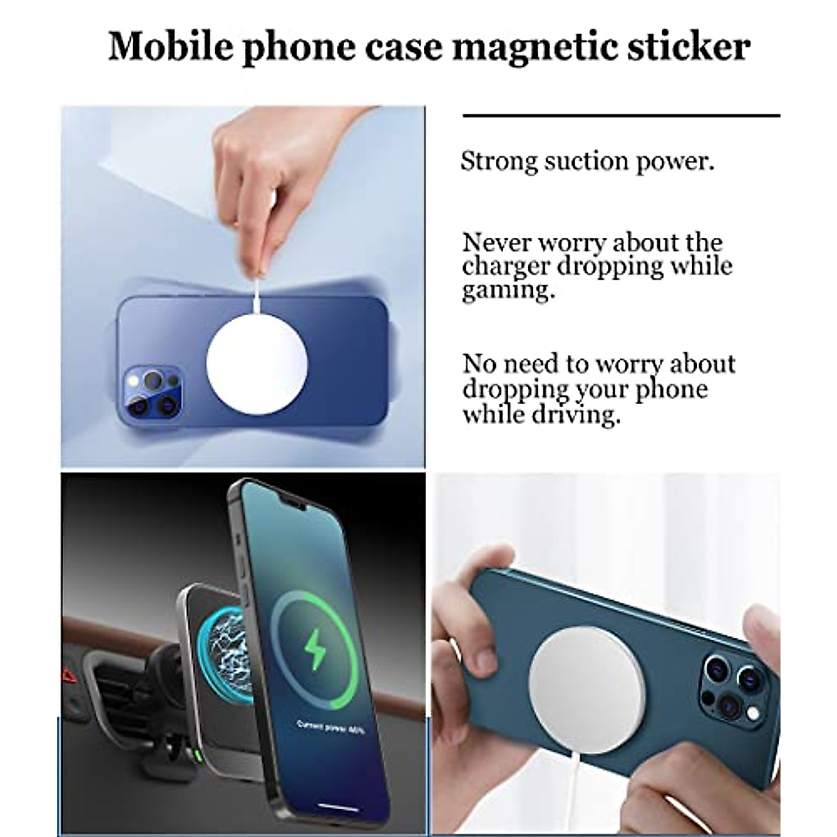 2pcs Mgesafe Magnet Sticker, Magnetic Phone case Sticker, Compatible with MagSafe Accessories and Qi Wireless Charger, Suitable for All Smart Phones and iPhone Series (Black)