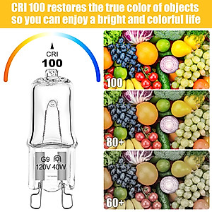 LURNOFY G9 Halogen Light Bulbs,120V 40W Halogen Bulbs 2 Pin,6 Pack Halogen Bulbs Dimmable 2700K Warm White Long Lasting,Flicker Free G9 Bulb for Under Cabinet Puck Light,Chandeliers,Microwave Oven,RV