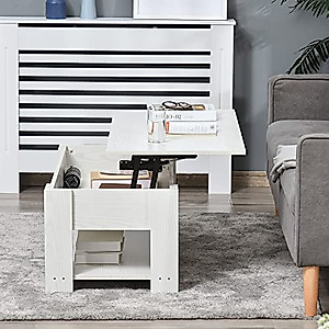 HOMCOM 39" Lift Top Coffee Table with Hidden Storage Compartment and Open Shelf, Pop Up Coffee Table for Living Room, White