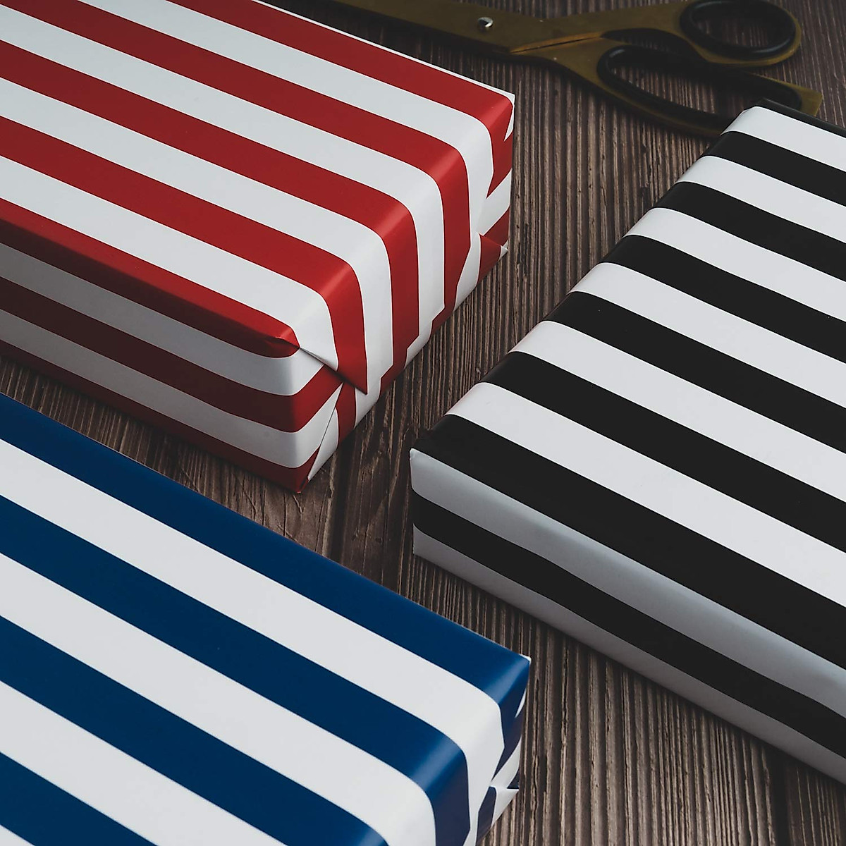 RUSPEPA Wrapping Paper - Mini Roll - Black and White Stripe Design Perfect for Wedding, Birthday, Baby Shower, Party - 17.5 Inch X 32.8 Feet