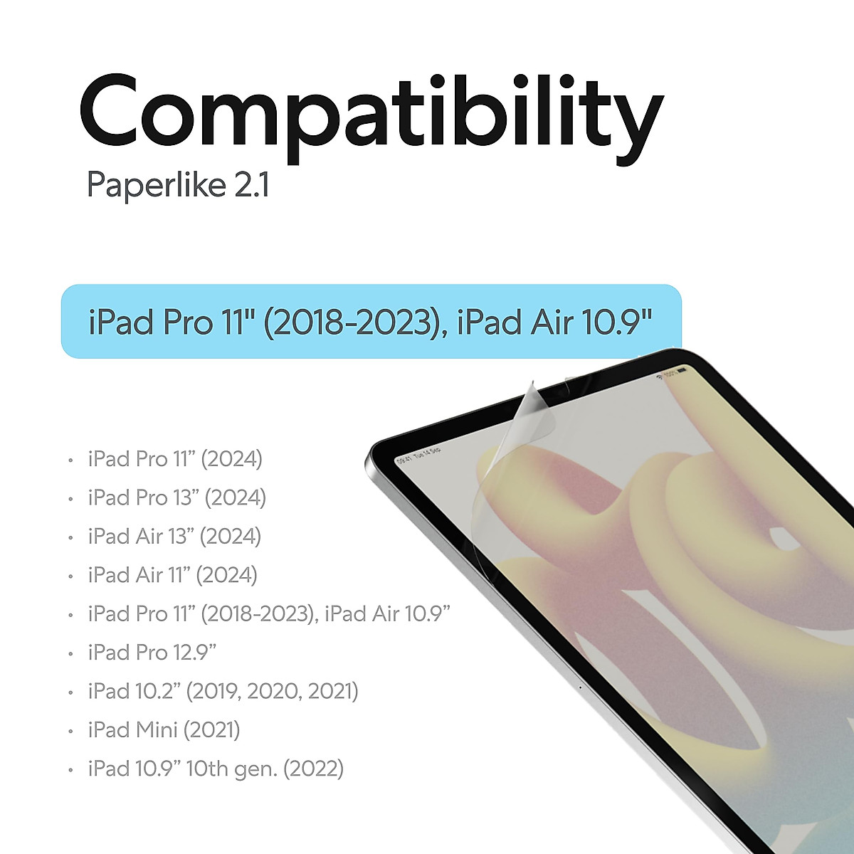 Paperlike 2.1 (2 Pieces) for iPad Pro 11" (2020/21/22) & iPad Air 10.9" (2020/22) - Transparent Screen Protector for Notetaking and Drawing like on Paper