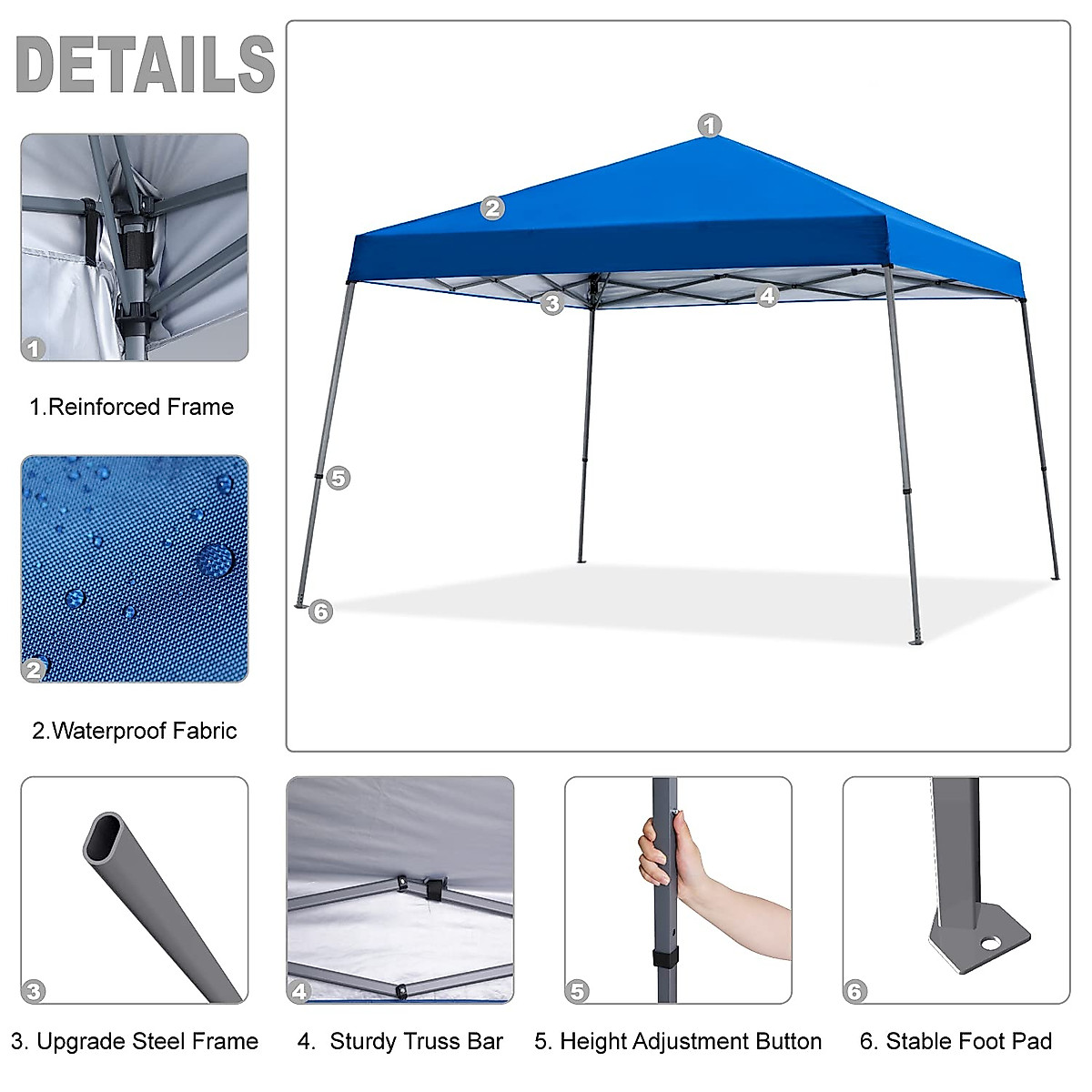 MASTERCANOPY Portable Pop Up Canopy Tent with Large Base(10x10,Blue)