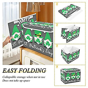Kigai St. Patrick's Day Gnome Storage Basket with Lid and Handles, Large Collapsible Fabric Storage Bins for Shelves, Closet, Bedroom, Office, Home Decor