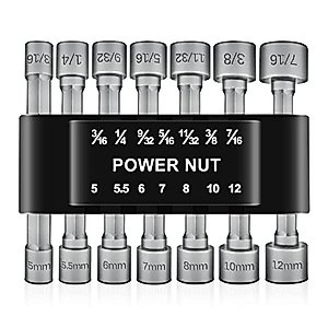 BOEN 14 Piece Power Nuts Driver Drill Bit Tools Set, 1/4 inch Driver Hex Metric & SAE Socket Wrench Screw for Power Tools