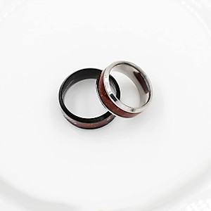 8mm Black Stainless Steel Wedding Band Inlay Wooden Promise Engagement Ring for Couples Him and Her Y1539 (Black, 9)