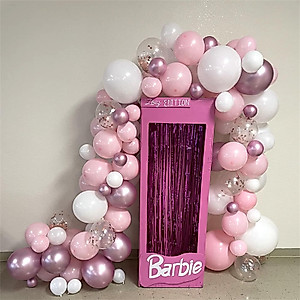 Pink White Balloon Arch Garland Kit, Metallic Pink Lilac Purple White Rose Gold Confetti Latex Balloons Garland Kit for Girls Women Birthday Wedding Bridal Baby Shower Princess Theme Party Decorations