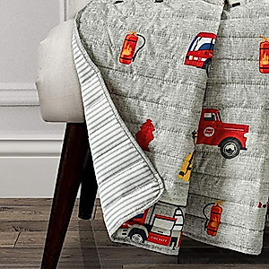 Make A Wish Fire Truck Red & Gray Reversible Print Throw Blanket