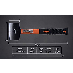 Edward Tools Rubber Mallet Hammer 16 oz - Durable Eco-friendly Rubber Hammer Head for Camping, Flooring, Tent Stakes, Woodworking, Soft Blow Tasks without Damage - Ergonomic Grip Handle