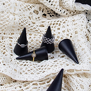 AUEAR, 10 Pack Wood Cone Ring Holder Finger Jewelry Display Stand DIY Craft Wooden (Black, Vertical Shaped)
