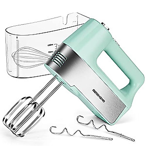 REDMOND Hand Mixer Electric, 5-Speed Hand Mixer with Measuring Storage Case, Kitchen Handheld Mixer Includes Dough Hooks, Whisk and Beaters for Cream, Cake, Cookies, Eggs 250W Hand Mixer with Measuring Box, HM018 Mint Green