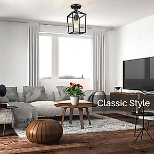 BesLowe 2-Pack Farmhouse Semi Flush Mount Ceiling Light Fixtures for Hallway, Industrial Close to Ceiling Lighting for Entryway Kitchen Foyer Laundry, Black