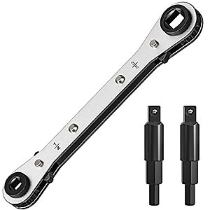 Mellbree HVAC Service Wrench, 3/8” 1/4” 5/16'' 3/16'' Refrigeration AC Ratcheting Wratchet Wrench Tool with Hex Bit Adapter for HVAC Tech, Gas Furnace, Air Conditioning, Refrigeration Equipment