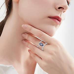 PEIMKO Evil Eye Ring Spiritual Turkish Double Band Ring Size7/8/9 Sterling Silver Blue Evil Eye Rings Round Evil Eye Ring Greek Evil Eye Protection Ring for Women(9)