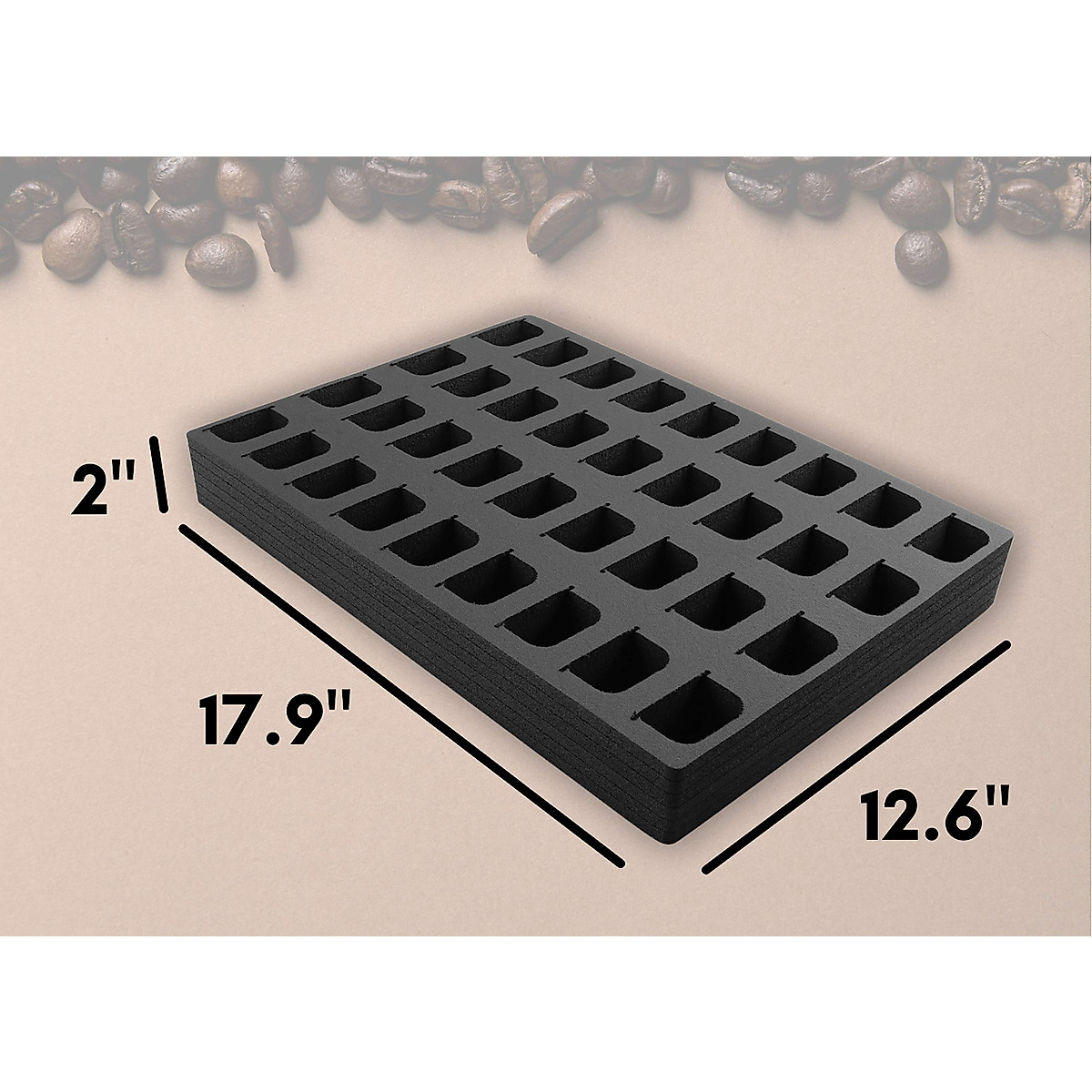 Polar Whale 2 Coffee Espresso Capsule Drawer Organizer Tray Inserts Compatible with Nespresso Vertuo VertuoLine Kitchen Home Office Waterproof Washable Black Foam 36 Compartment 12.6 X 17.9 Inches