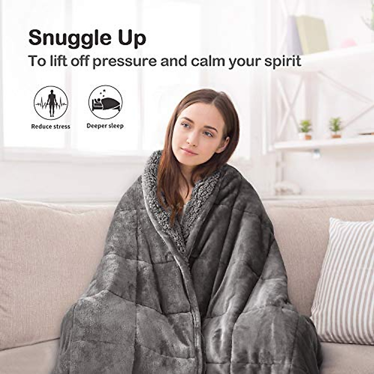 Uttermara Weighted Blanket Queen Size 15lbs 60x80 inches, Sherpa Weighted Blankets with Soft Plush Fleece, Cozy Warm Sherpa Snuggle Thick Heavy Blanket Great for Sleep and Calming, Grey