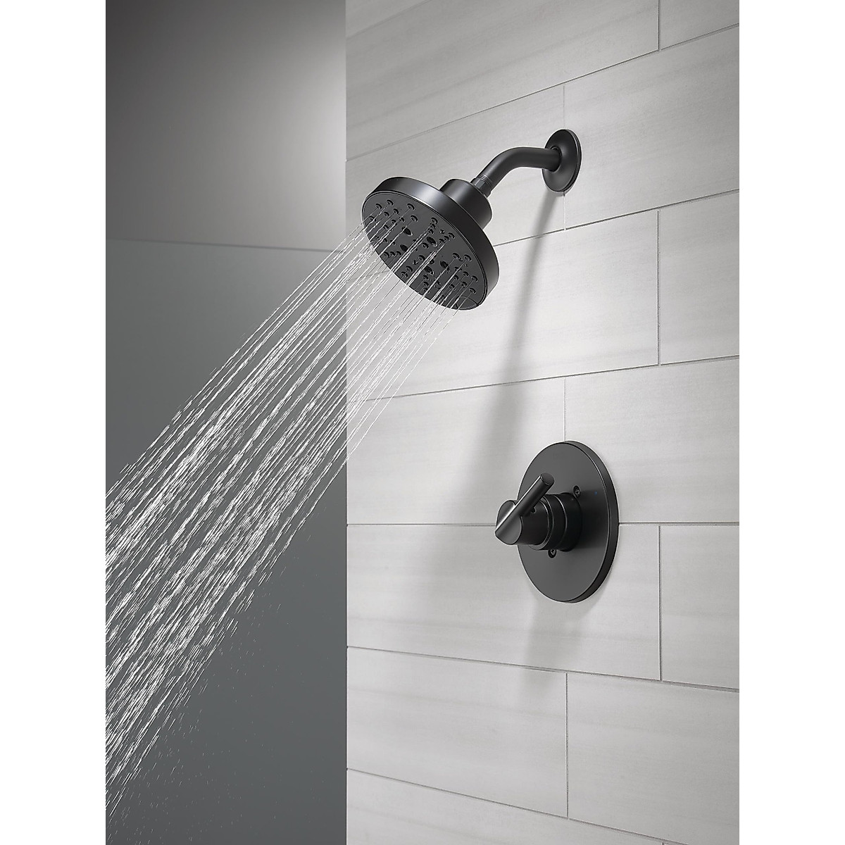 Delta Faucet Nicoli 14 Series Single-Handle Shower Faucet, Shower Trim Kit with 5-Spray H2Okinetic Shower Head, Matte Black 142749-BL (Shower Valve Included)