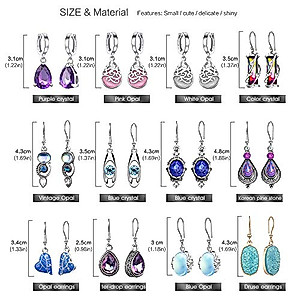 12 Pairs Teardrop Druse Crystal Drop Dangle Earrings for Women Girls Cubic Zirconia Huggie Hoop Earring Jewelry Set Christmas Gifts