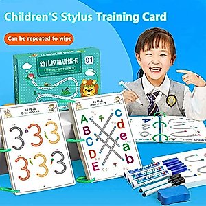 Magical Tracing Workbook Set,Reusable Magic Practice Copybook for Kids with Drawing Pens & Eraser,Learning To Write Alphabet,Numbers and Line Tracing (Digital drawing 64 Pages/32 Sheets (2-6 Years))