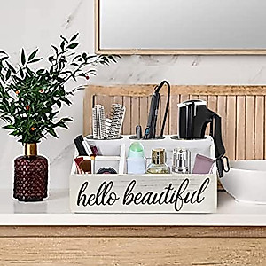 Rustic Wood Farmhouse Bathroom Hair Tool Organizer - Makeup Organizer - Vanity Tray - Vanity Organizer for Bathroom Counter - Hair Dryer Holder - Blow Dryer Holder - Bathroom Counter Tray 12" x7”