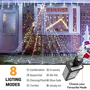 Toodour Christmas Lights, 317 LED 10ft X 9 Outdoor Christmas Decorations Lights with 12" Topper Star, 8 Lighting Modes Outside Christmas Tree Lights (White)