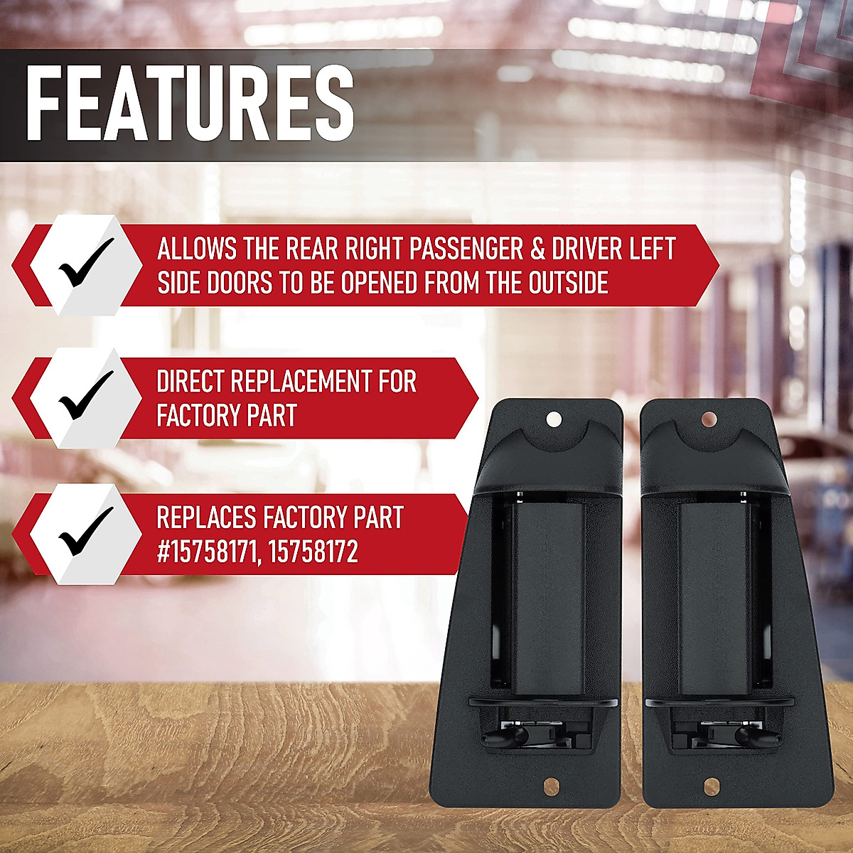 Replacement Rear Exterior Door Handle Set - Replaces 15758171, 15758172 - Compatible with Chevy & GMC Extended Cab Trucks - Silverado, Sierra 1500, Classic, 2500 HD, 2500 HD Classic, 3500 Classic