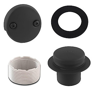 WRISIN Black Tub Drain Kit with Overflow, Tip-Toe Bath Tub Drain and Two-Hole Overflow Cover Plate, Universal Fit