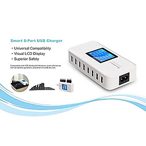 Vanbon 60W 8-Port USB Wall Charger, Multi Port USB Charger Charging Station W/LCD Compatible with Smart Phone, Tablet and Multiple Devices