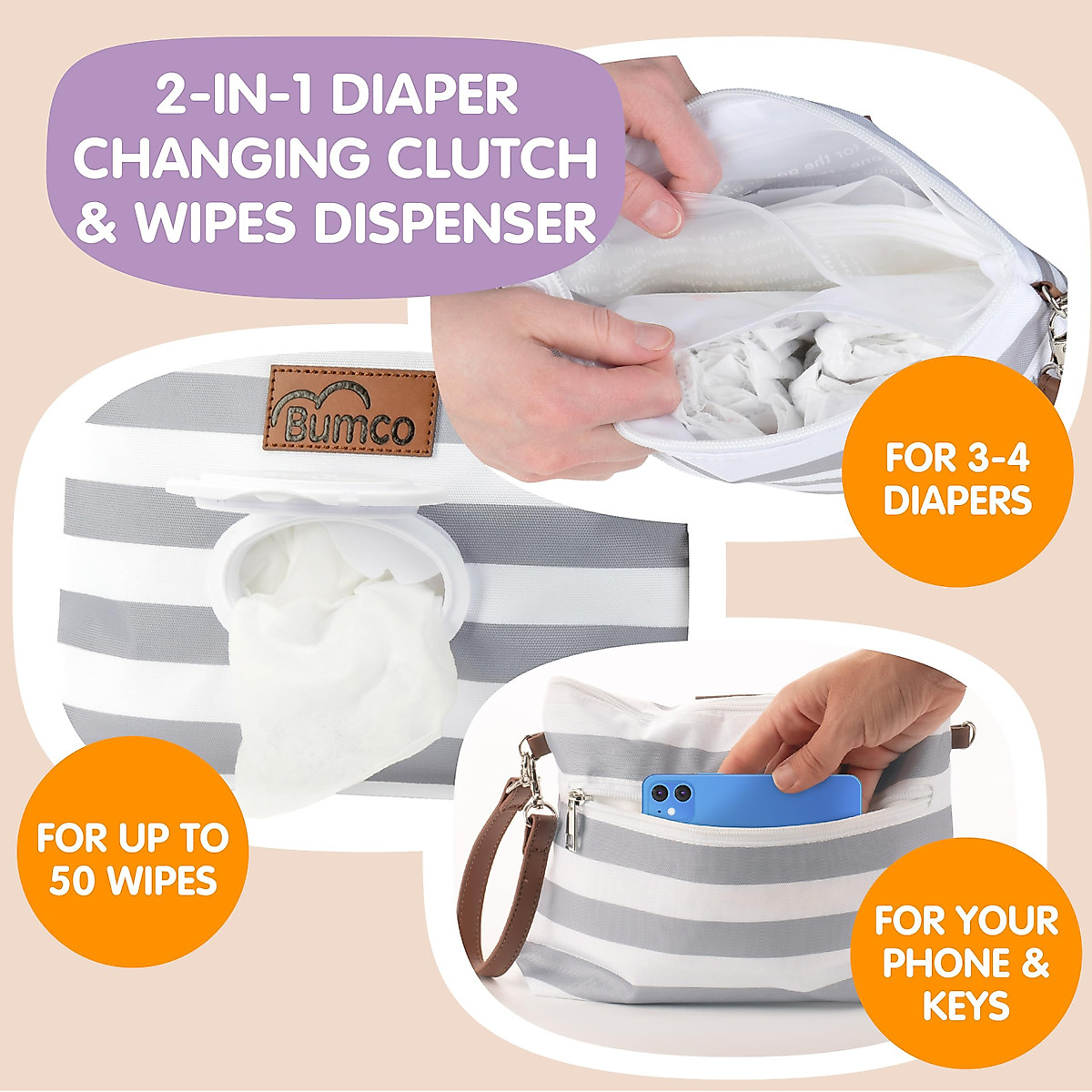 Bumco Diaper Clutch - Portable Wipes Dispenser & Baby Travel Essentials, Airtight Refillable Wipes Container