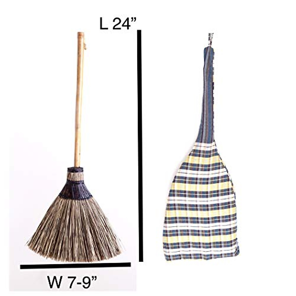 24" Short Elephant Eyelash Grass Natural Grass Broom Thai Broom Bamboo Stick Handle with Natural Holder in one Piece of Bamboo Housewarming Gift Cleaning Supplies Width of Sweeper Grass 7 - 8-inch