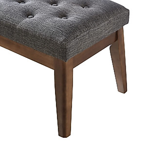 24KF Linen Upholstered Buttons Tufted Entryway Bench with Solid Wood Leg,Bed Bench Ottoman with Padded Seat,5034-Dark Gray