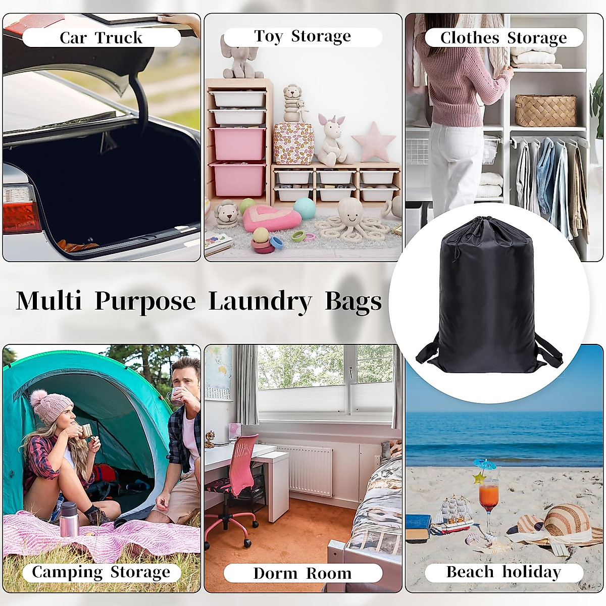 Backpack Laundry Bag Travel Laundry Bag with Shoulder Straps Portable Dirty Clothes Bag Nylon Laundry Hamper with Drawstring Closure for College Travel Laundromat Apartment