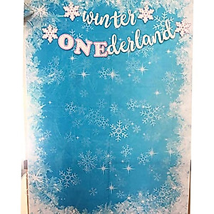 Allenjoy 7x5ft Ice Blue Winter Backdrop for Studio Photography 1st First Birthday Party Decoration Banner Festival White Snowflake Snowfall Christmas Background Baby Shower Kids Photo Booth Props