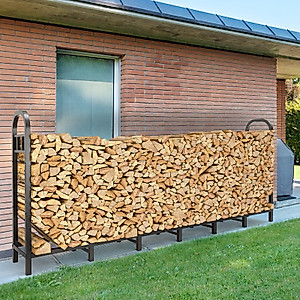 GREENER 8FT Firewood Rack Outdoor Heavy Duty Wood Rack for Firewood Indoor Log Holder for Fireplace, Fire Wood Holder Metal Lumber Storage Carrier Firewood Log Rack Stand Stacker for Patio Porch Black