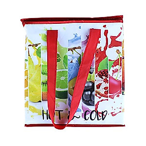 Earthwise Insulated Reusable Grocery Bag Shopping Tote with Zipper Top Lid Durable Thermal Collapsible Catering 2 Pack (Fruit)