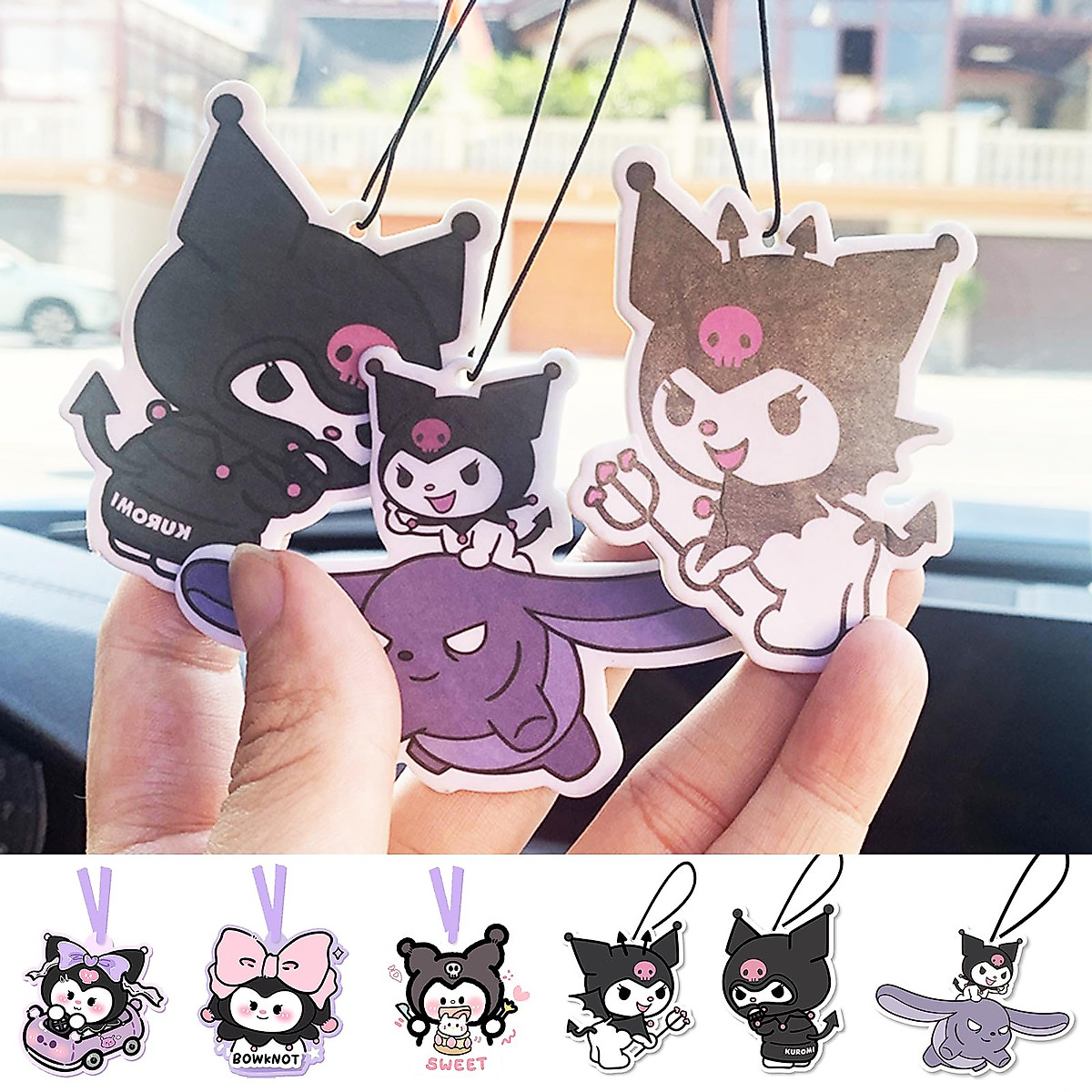 9 Pack Kuro Mi Car Air Fresheners Funny Hanging Air Fresheners Car Fresheners for Men Long Lasting Cute Car Mirror Fresheners Scented Hanging Accessories (KUROMI)