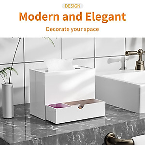 Femeli Acrylic Tissue Box Cover, White Multifunctional Tissue Box Organizer,Modern Rectangular Tissue Box Holder with Drawer for Bathroom,Bedrooms,Office