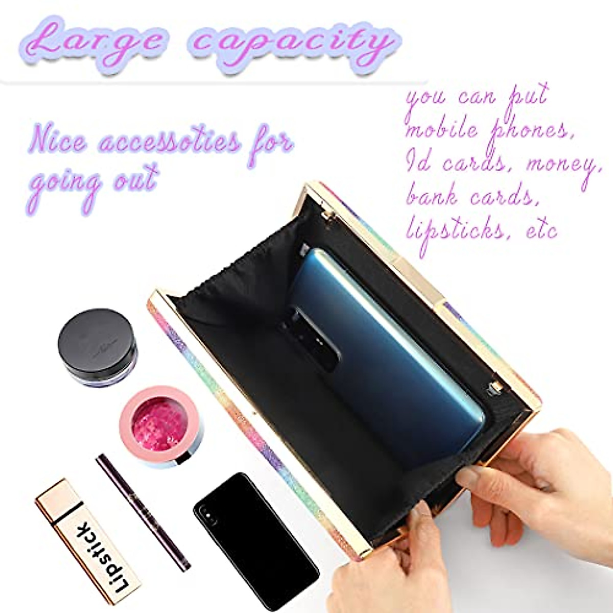 ELABEST Rainbow Evening Clutch Bag Chic Handbag Money Purses Sparkly Sequin Crossbody Shoulder Cocktail Party Bags (Colorful)