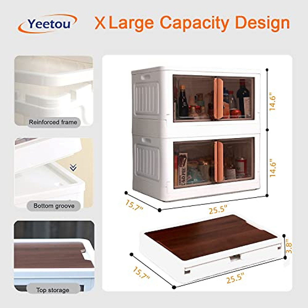 Karramlili Storage Bins with Lids -22.8Gal Plastic Storage Bins for Closet Organizers 2 Packs Collapsible Storage Bins with Wheels, Large Plastic Storage Bins and Closet Organizer, Tan Door