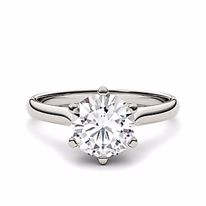 Charles & Colvard Created Moissanite 7.5mm Round Cut Solitaire Engagement Ring for Women | 1.5 cttw DEW | Lab Grown | Solid 14K White Gold with Rhodium | Size 5.5
