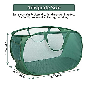 2 Pack Laundry Hamper Baskets, Collapsible Laundry Baskets Durable Tear-resistant with Side Pocket Reinforced Carry Handles green