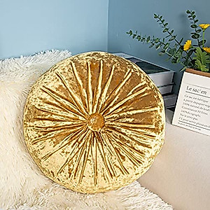 Wadser Decorative Throw Pillow Velvet Round Chair Cushion Handmade Sofa Couch Back Cushion Nap Pillow Gold 14.5"