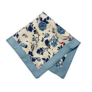 Handkerchief, men's pocket, silk square scarf, blue flower and bird pattern, oriental art