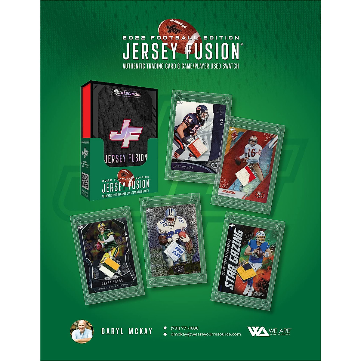 2022 Sportscards Jersey Fusion Football Edition Hobby Box - 1 Original Trading Card with an Authentic Player Worn Swatch or Patch