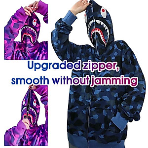 Men's Hoodie Shark Mouth Full Zip Jackets Oversized Long Sleeve Coat Trendy Hip Hop Tops Full Zip Hoodie for Men RED-M