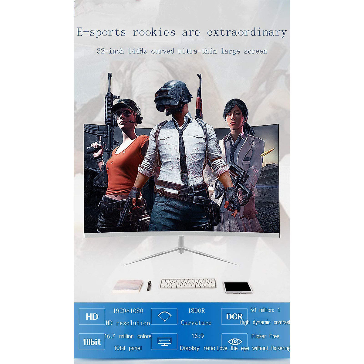 YILANJUN Monitor, Display, 24/27/28/32 Inch Curved/Straight Screen 60/75/144/240 Hz White/Black-red/Black (Multiple Specifications), for Internet Cafes, Living Rooms, Offices