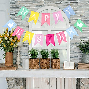 TUPARKA 2Pcs Colorful Happy Easter Banners Easter Burlap Banner Easter Bunny Bunting Garland Easter Decorations for Home Easter Party Supplies