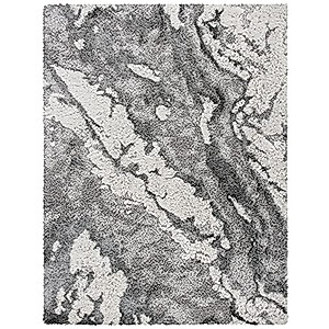 SAFAVIEH Horizon Shag Collection Area Rug - 10' x 14', Grey & Ivory, Modern Abstract Design, Non-Shedding & Easy Care, 2-inch Thick Ideal for High Traffic Areas in Living Room, Bedroom (HZN890F)