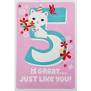 Greeting Card Happy 5th Birthday for Her with White Cat - Be Sassy and Sweet, Spunky and Silly - Have Fun Being Five
