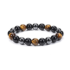Jovivi 2 Pcs Hematite Black Obsidian Tiger Eye Stone Bracelets for Men Women 10mm Natural Round Gemstone Beads Beaded Healing Crystal Bracelet for Protection, Good Luck