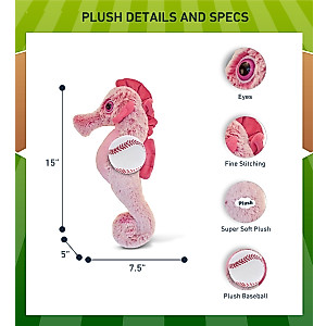 DolliBu Seahorse Stuffed Animal with Baseball Plush - Soft Huggable Seahorse, Adorable Playtime Plush Toy, Super Soft Plush Doll Animal Toy for Kids and Adults - 15 Inch